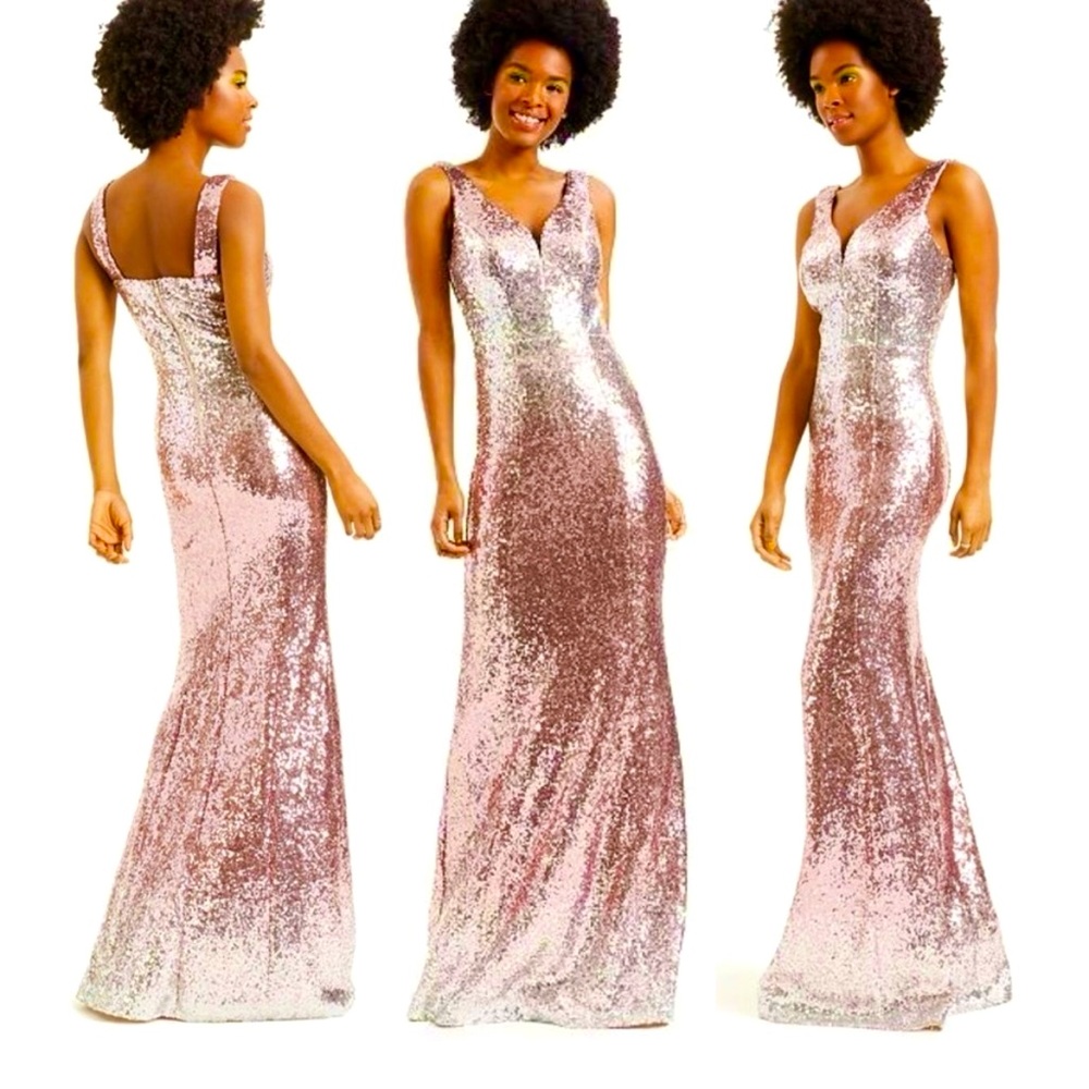 Crystal Dolls Pink Sequined Ombre Sleeveless V Neck F… - Gem